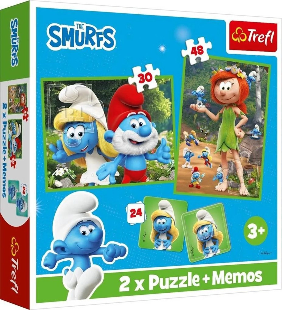 TREFL Sada 2x puzzle skládačka 28x21cm + pexeso Šmoulové 12 dvojic 3v1 tr93656