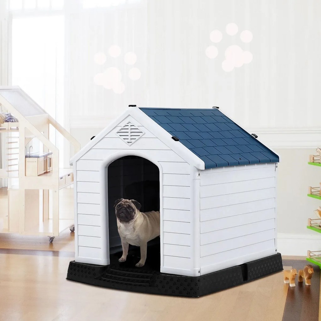 Costway Dog House Dog Jeskyně s vyvýšenou podlahou modro, modrá a bílá