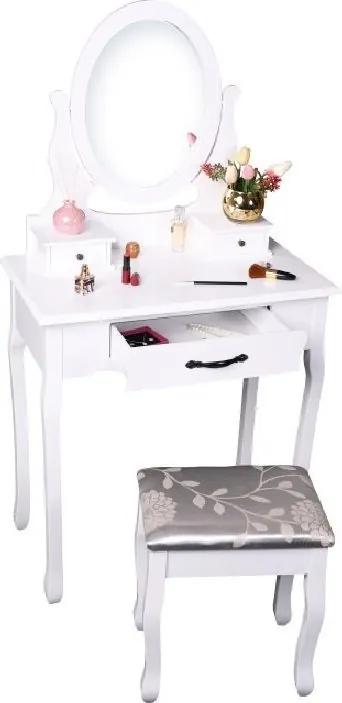Tempo Kondela Toaletní stolek s taburetem, bílá / stříbrná, LINET New