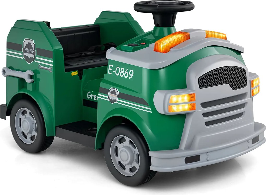 Costway Dětské hasičské pojízdné auto 12 V hasičské auto s lopatou a hasicím