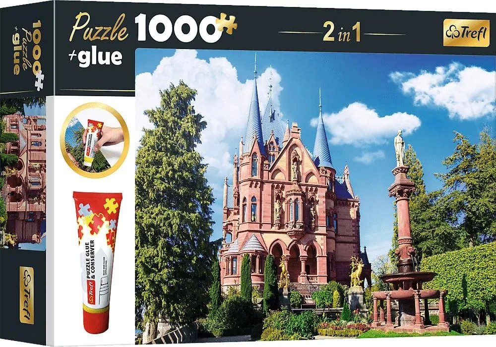Puzzle trefl sada 2v1 puzzle zámek drachenburg v siebengebirge, německo 1000 dílků s lepidlem