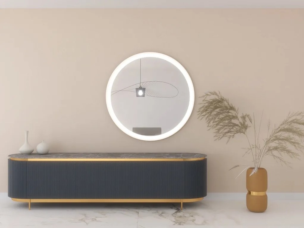 In-Design Zrcadlo RoundLine premium - bílý matný rám, s LED osvětlením Vypínač: S vypínačem, Průměr zrcadla (mm): 600