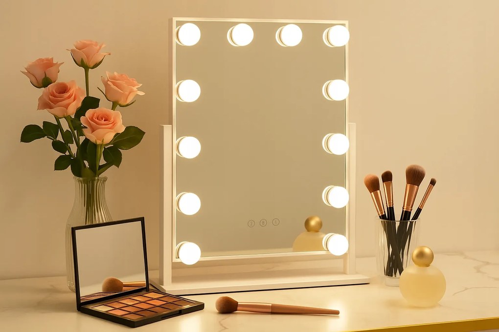 Zrcadlo Led glamour styl Hollywood make-up obdélník 12 diod změna barvy