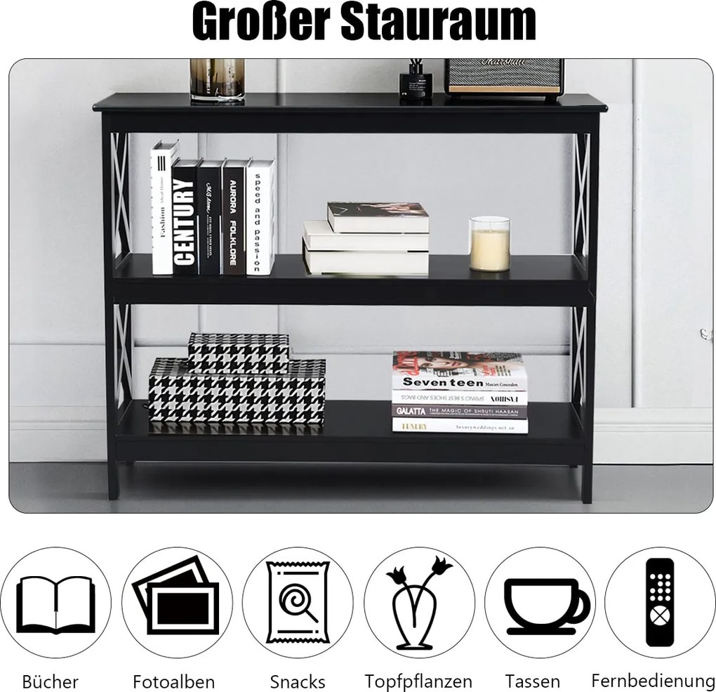 Costway Konzolový stolek průmyslový design s předsíň – 100 × 33 × 80 cm, černý