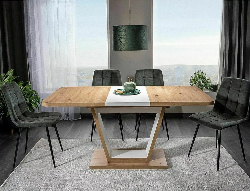 Jídelní rozkládací stůl 120/160 cm Nigel bílý/dub artisan