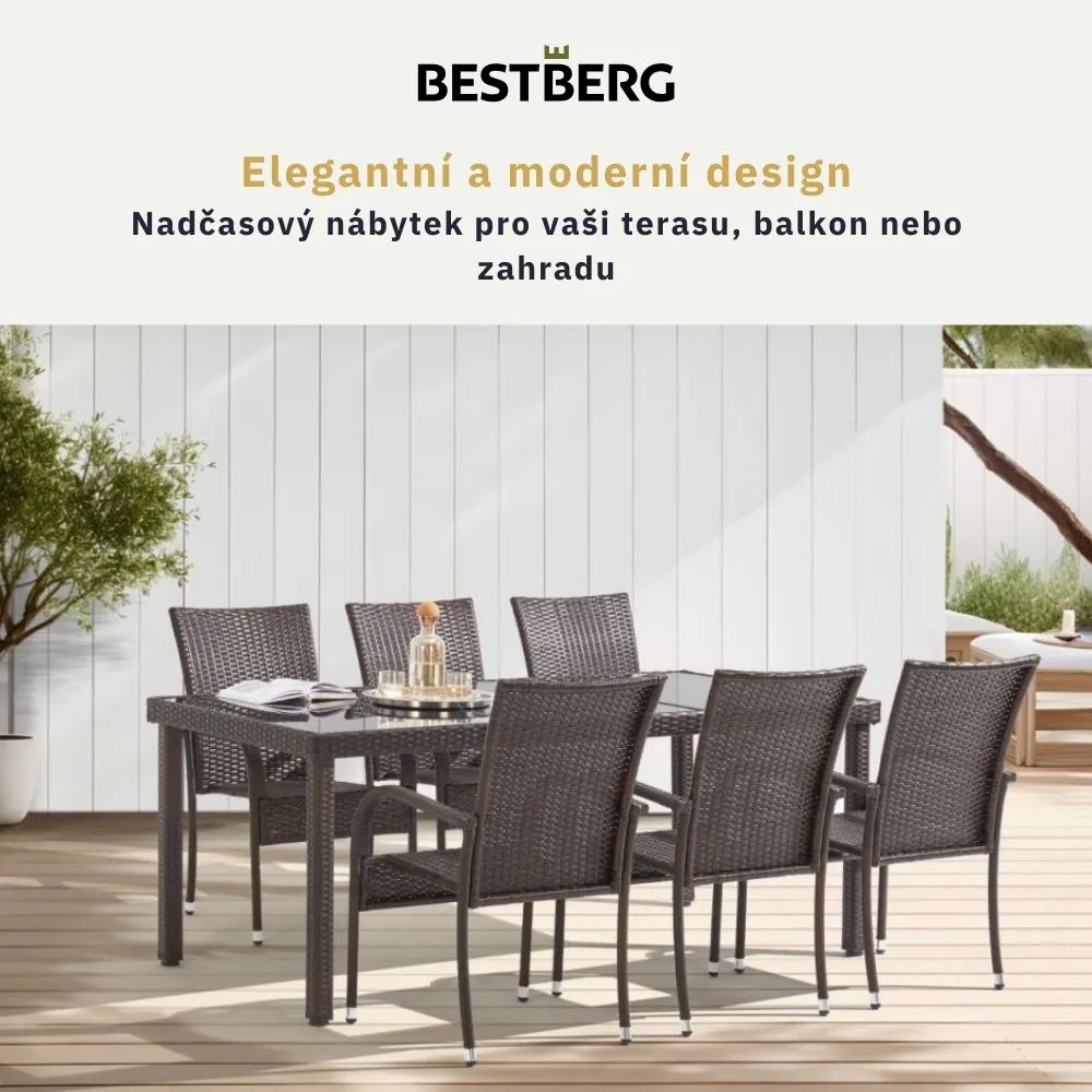 7dílný zahradní jídelní ratanový set BestBerg Capton BBRF-17786BR / hnědá