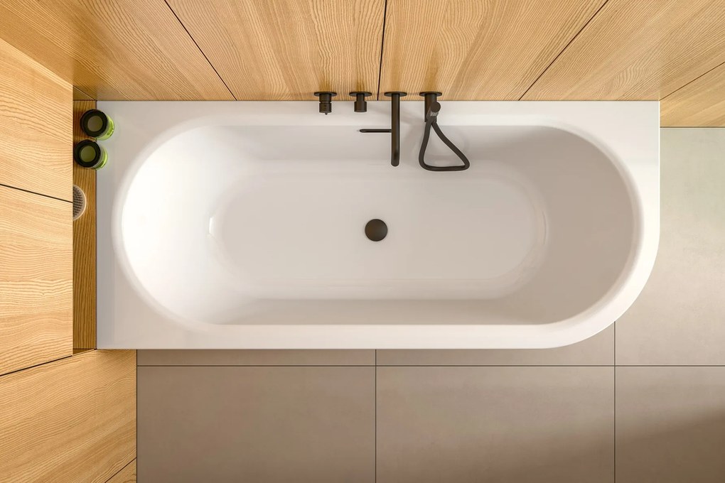 Besco Avita A-line asymetrická vana volně stojící 170 x 75 cm pravá sifon bílá barva černá VANAVITAL17PWBW