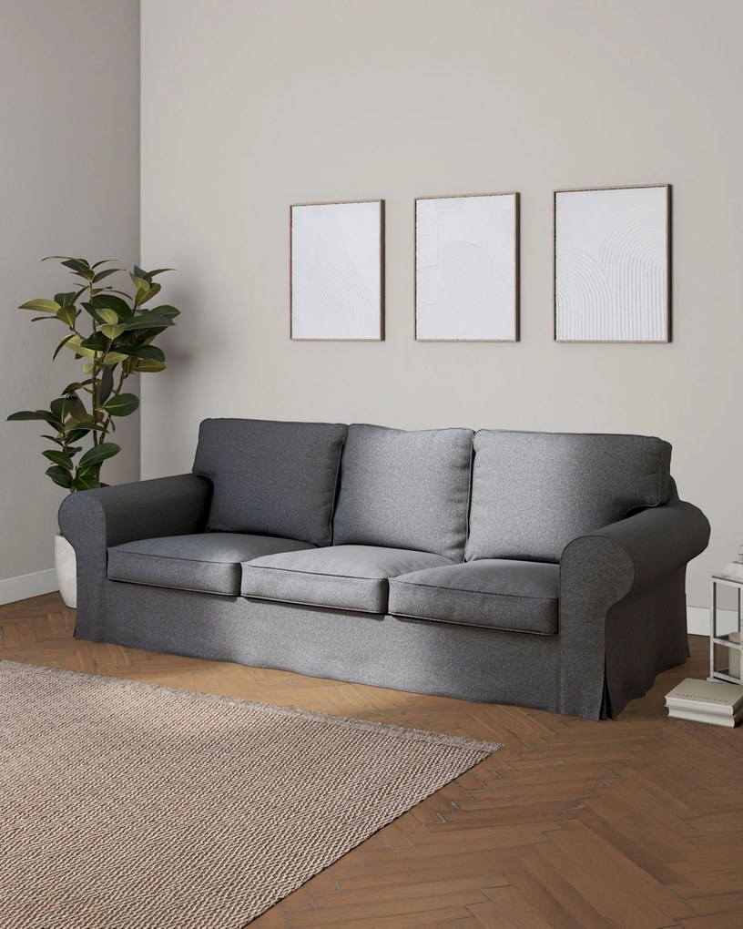 Potah na pohovku IKEA Ektorp 3-místná, rozkládací STARÝ MODEL PIXBO barva šedá látka pletený vzor