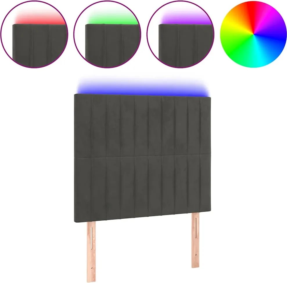 Čelo postele s LED tmavě šedé 100x5x118/128 cm samet 3122705