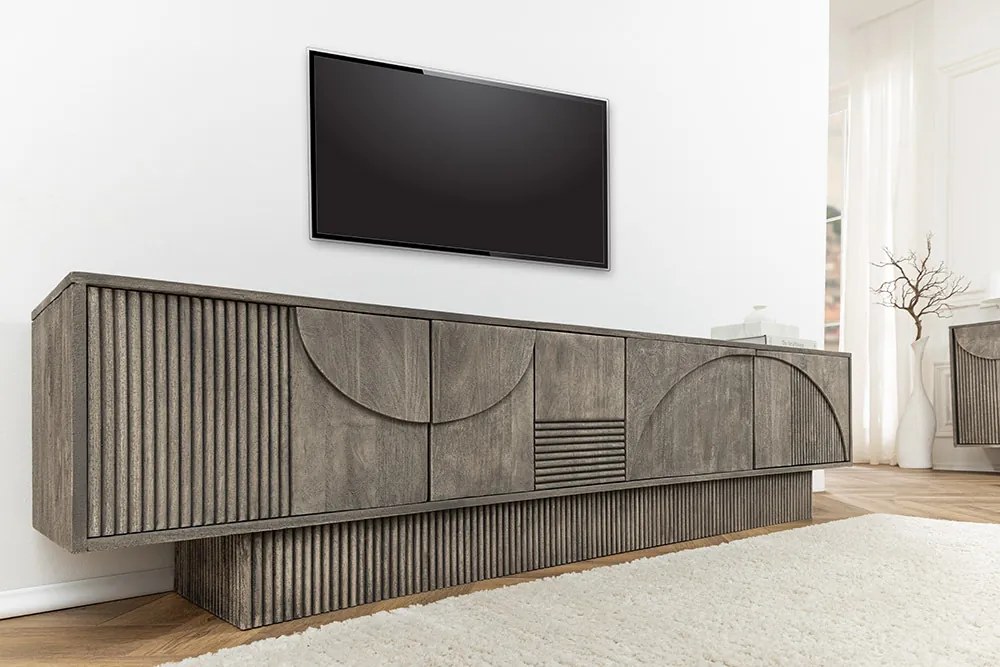 Designový TV stolek Movement 200 cm šedé dymové mango