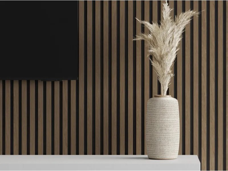 Mexen Lam-F, akustické stěnové lamely 275 × 30 cm, plstěný podklad 8 mm, technická dýha, ořech espresso, S105-275307-3015-019