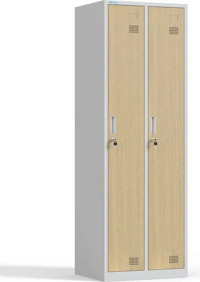 Enprag Šatní skříň kovová dvouoddílová HDG-02-7047_W1 RAL 7047/imitace světlé dřevo