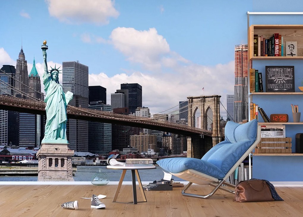 Fototapeta na míru Brooklynský Most a Socha Svobody | Vliesová fototapeta na zed' | DFTNXXL0426