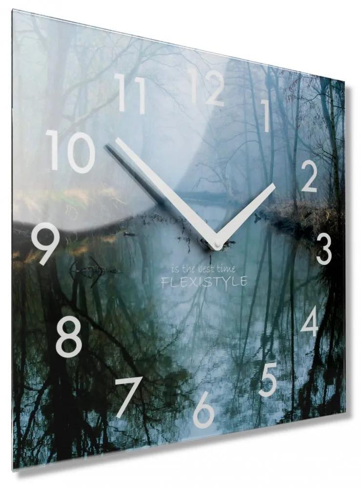 Dekorační skleněné hodiny 30 cm s motivem řeky