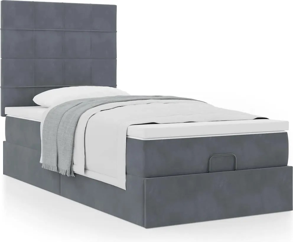 Osmanský rám postele s matracemi tmavě šedá 90x200cm samet 3313446