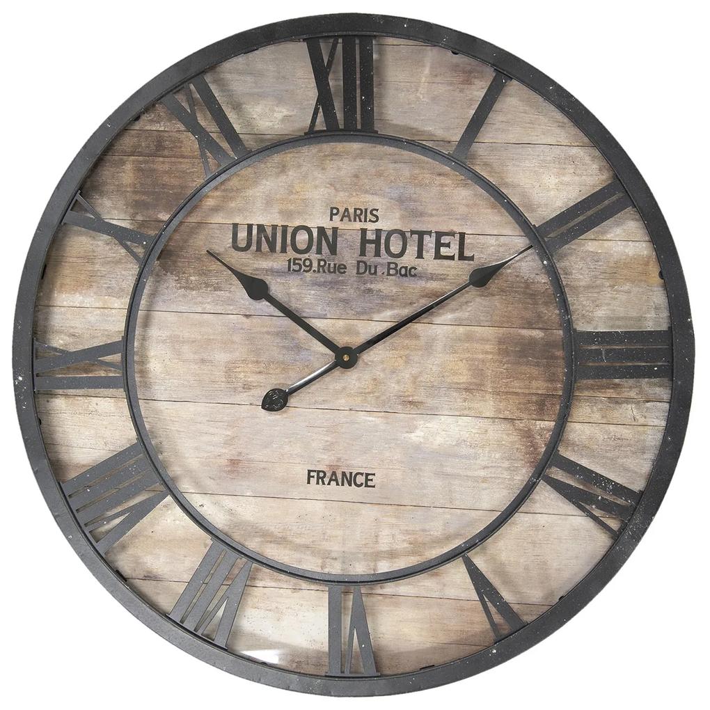 Nástěnné hodiny s číselnou kovovou konstrukcí Paris Union Hotel - Ø 68*6 cm
