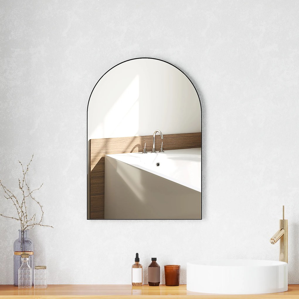 HOMCOM Koupelnové Zrcadlo 50 x 70 cm se Zabezpečovací Fólií, Koupelnové Zrcadlo s Hliníkovým Rámem, Nástěnné Zrcadlo do Koupelny a Ložnice, Černé