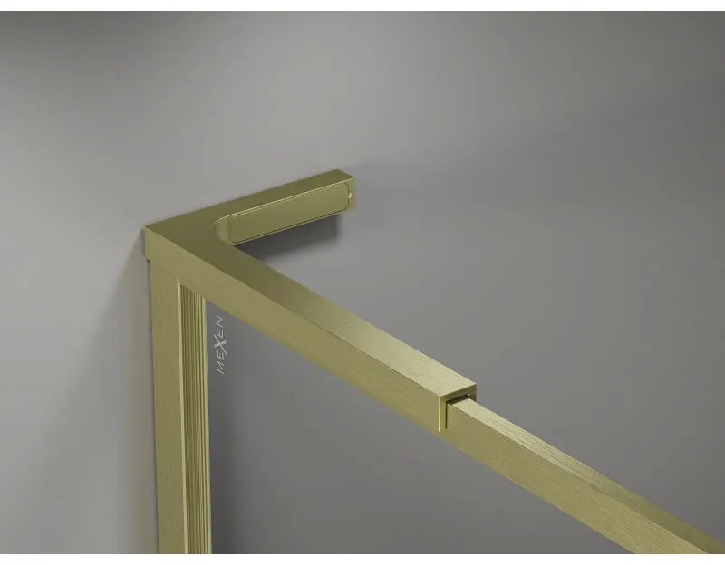 Mexen, Mexen Kioto-XF L sprchová stěna s rámem 50 x 202 cm, průhledná 10 mm, broušené zlato - 800-050-174-55-00-XF