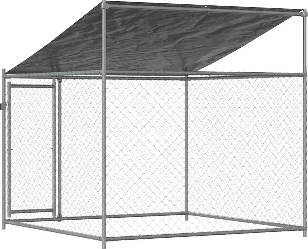 Klec pro psy se střechou a dvířky šedá 2x2x2 m pozinkovaná ocel 172559