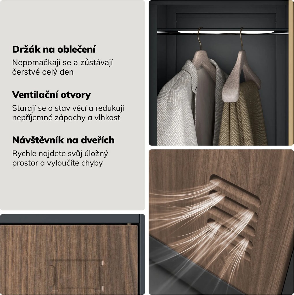 Šatní skříňka BHP, zaměstnanecká, jednotlivá, 2 schránky s tyčí, antracitová/ořech, 316,5x1850x450 mm: IGOR 1 Plus Eco Design