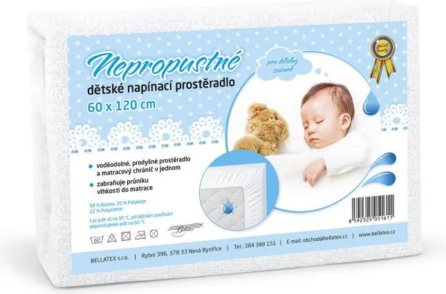 Bellatex Míša dětské prostěradlo se zátěrem Bílá 60x120 cm
