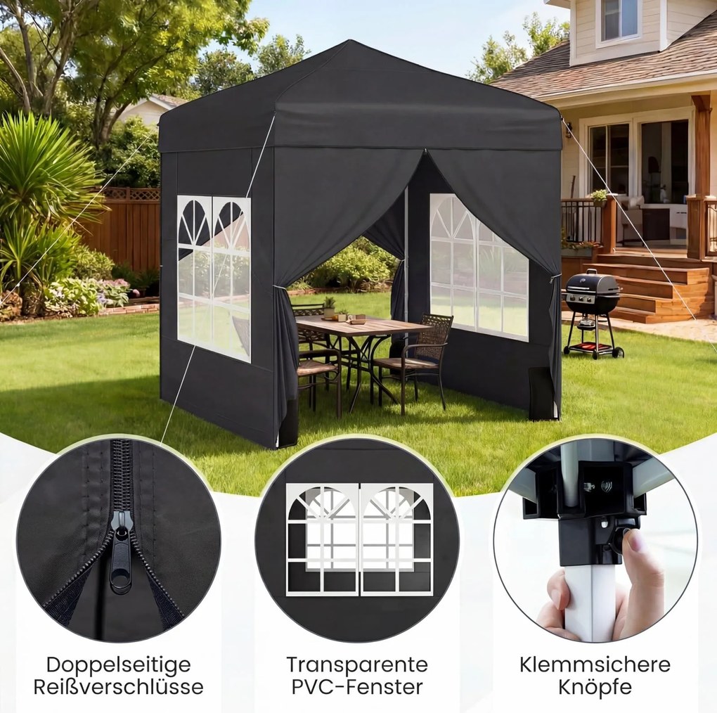 Costway Pop Up Pavilion Skládací zahradní altánek s odnímatelnými – černý