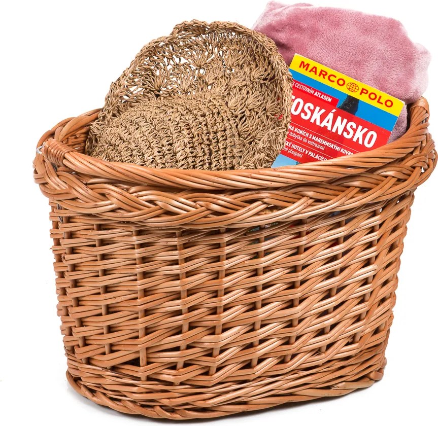 Koš na kolo proutěný s řemínky  Rond II. š.40 x hl.30 x v.24(cm)