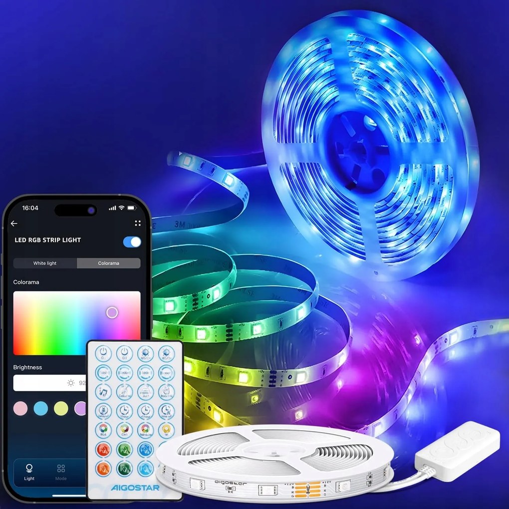 Led osvětlovací páska 10M 240 Led Rgb s dálkovým ovládáním Alexa Smart App Aigostar