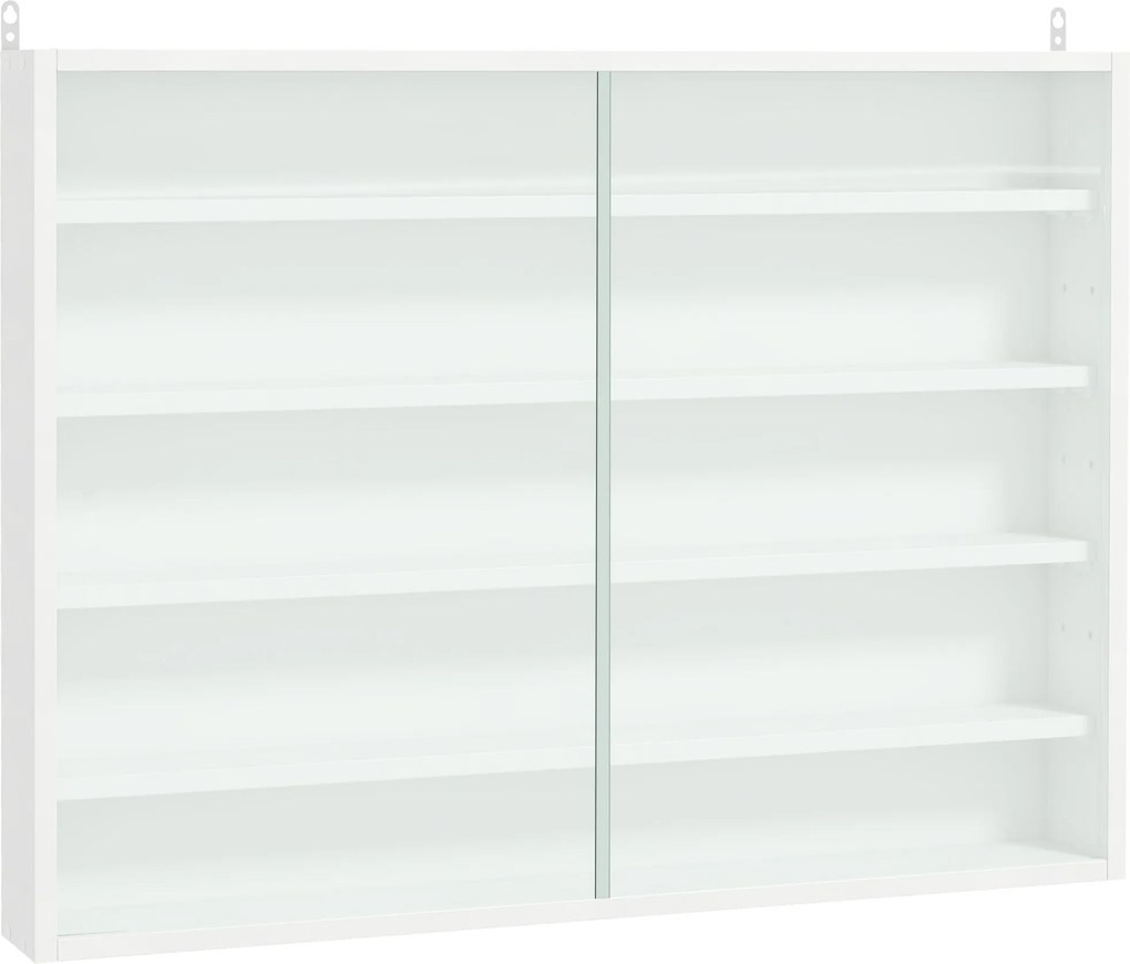 HOMCOM Nástěnná vitrína s nastavitelnými policemi a 2 posuvnými skleněnými dveřmi 80x9,5x60 cm Bílá | Aosom