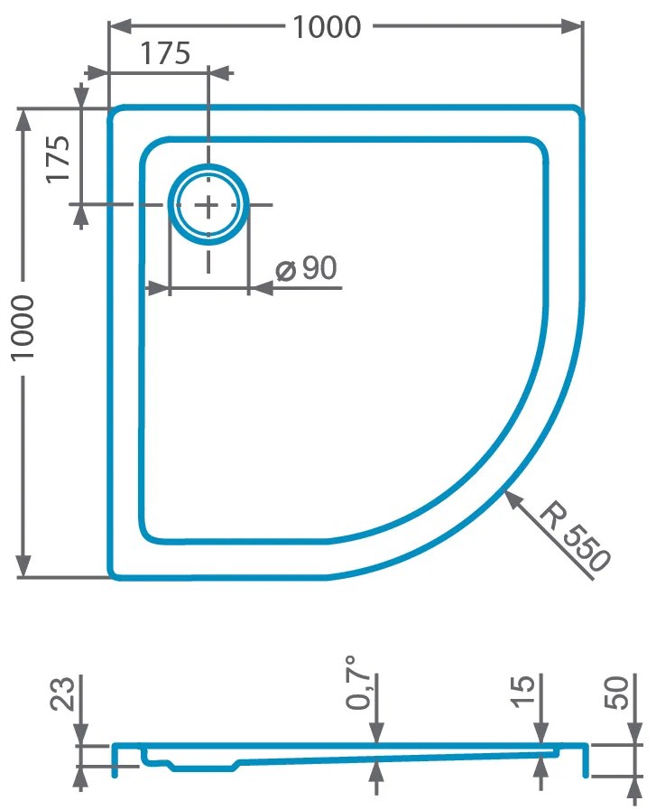 Roltechnik Outlet Čtvrtkruhová akrylátová vanička iLOW ROUND Varianta: rozměry: 100x100 cm - (iLOW_ROUND_100x100 - 8000237)