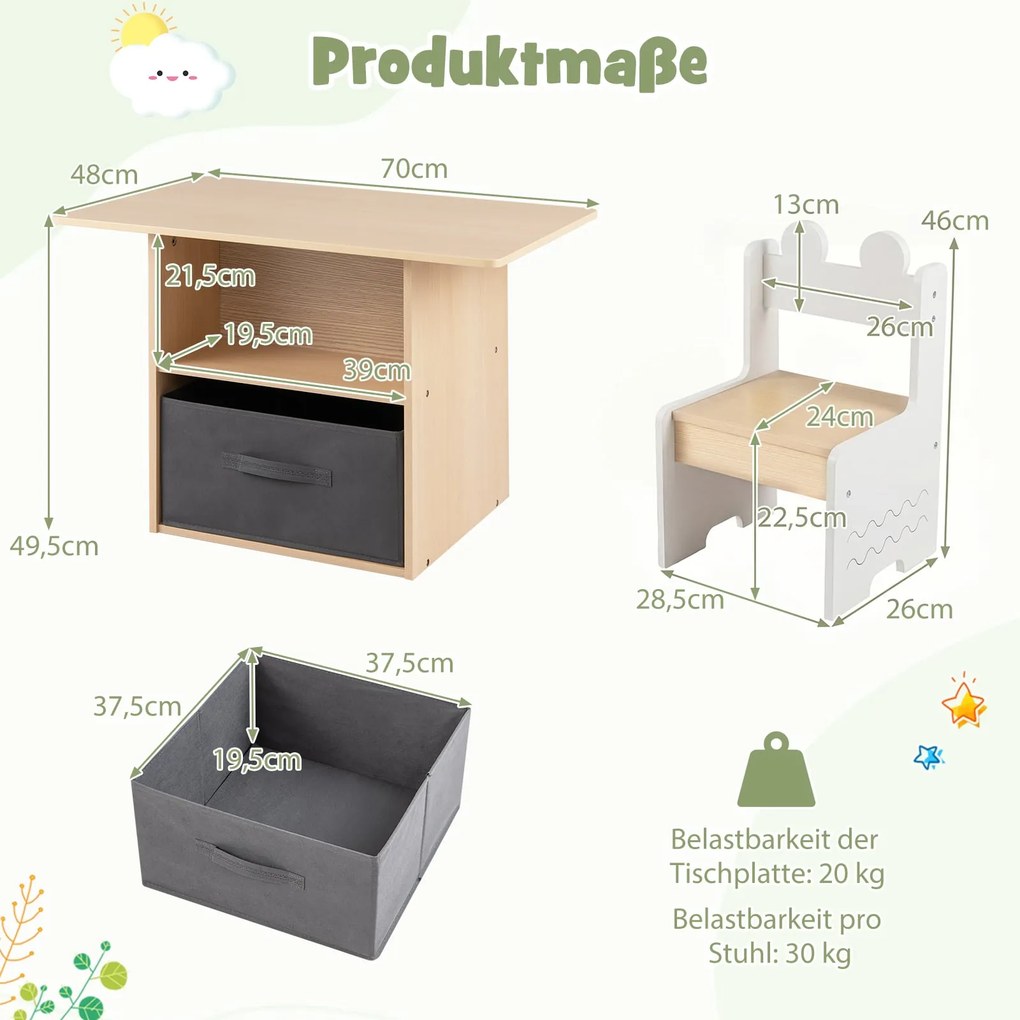 Costway Dětský stůl s 2 židličkami ve tvaru krokodýla 3 PCS. Dětská sedací