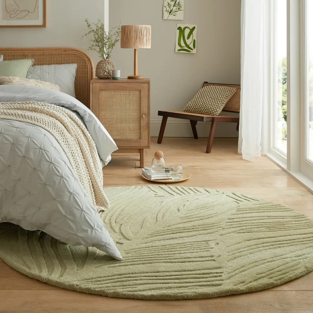 Flair Rugs, Kusový koberec Solace Lino Leaf Sage kruh, 160x160 (průměr) kruh, zelená, ložnice