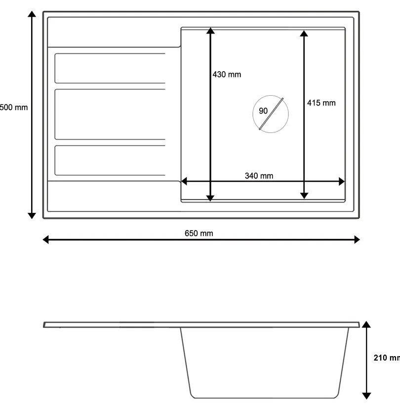 Gamma Modern 6550, 1-komorový granitový dřez 650x500x210 mm s krátkým odkapávačem, černá se zlatými body, GMA-ZLE000093