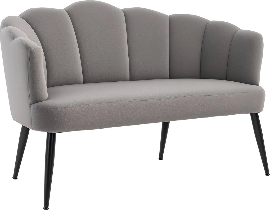 HOMCOM 2-místná pohovka 132 cm s opěrkami, se zadní částí ve tvaru mušle, malá moderní pohovka potažená sametem s kovovými nohami do obývacího pokoje,