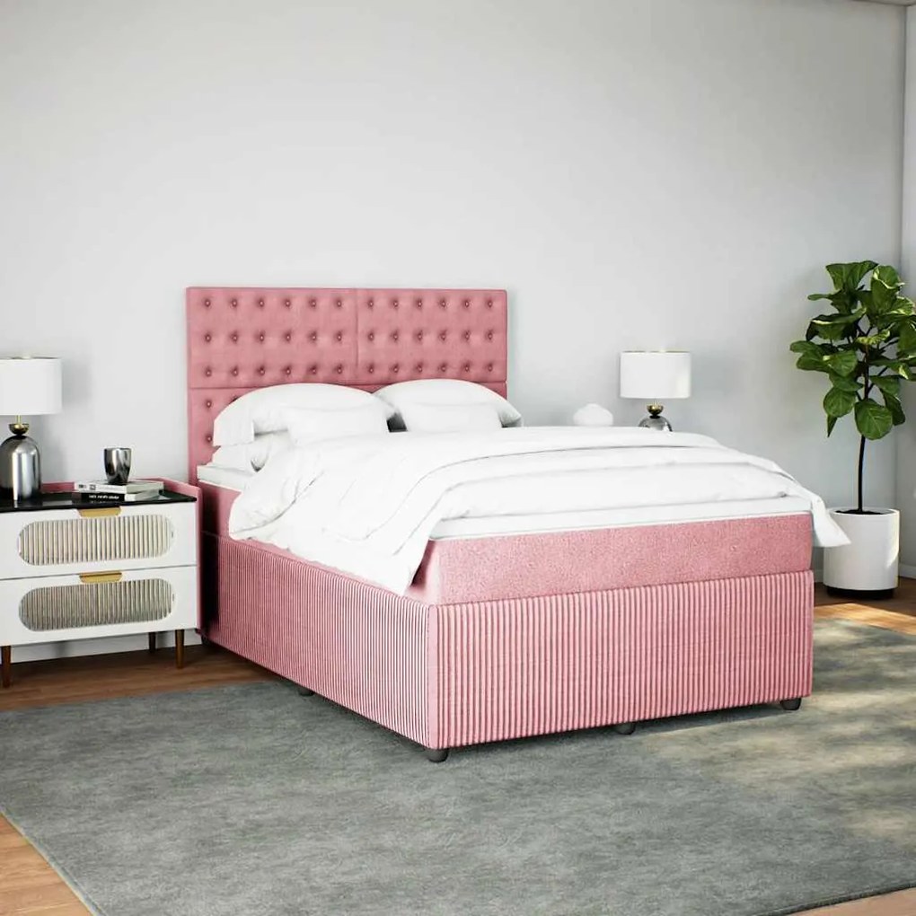Box spring postel s matrací růžová 140x190 cm samet 3292351