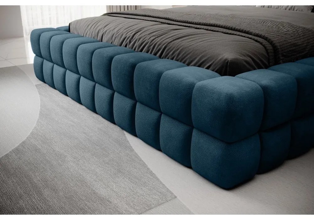 Modrá čalouněná dvoulůžková postel s úložným prostorem s roštem 160x200 cm Dizzle – ELTAP