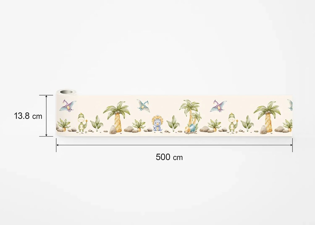 Dětská samolepící bordura na zeď T-Rex s Kamarády Na Béžové | 5 m x 13.8 cm | DWBD8513