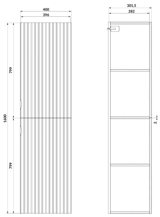 Cersanit Tirso, vysoká závěsná skříňka 400x302x1600 mm, černá matná, S1017-009