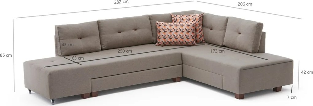 Hanah Home Rozkládací rohová pohovka MANAMA 282 cm béžová pravý roh 825BLC2546