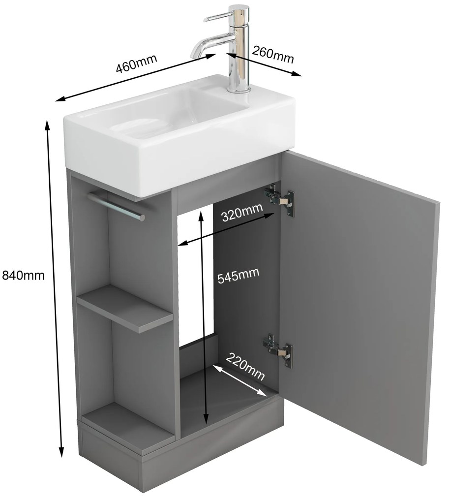 Volně stojící skříňka s umyvadlem Houseland Ruvin 46 cm šedá