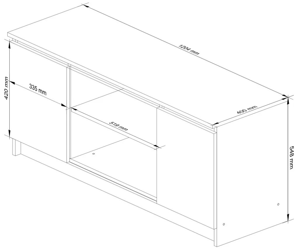 TV stolek Tonon 120 cm bílý/černý lesk