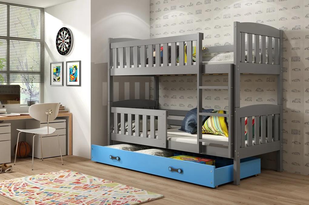 BMS Group Dětská patrová postel s úložným prostorem KUBUS grafit Velikost postele: 200x90 cm, Barva šuplíku: Modrá