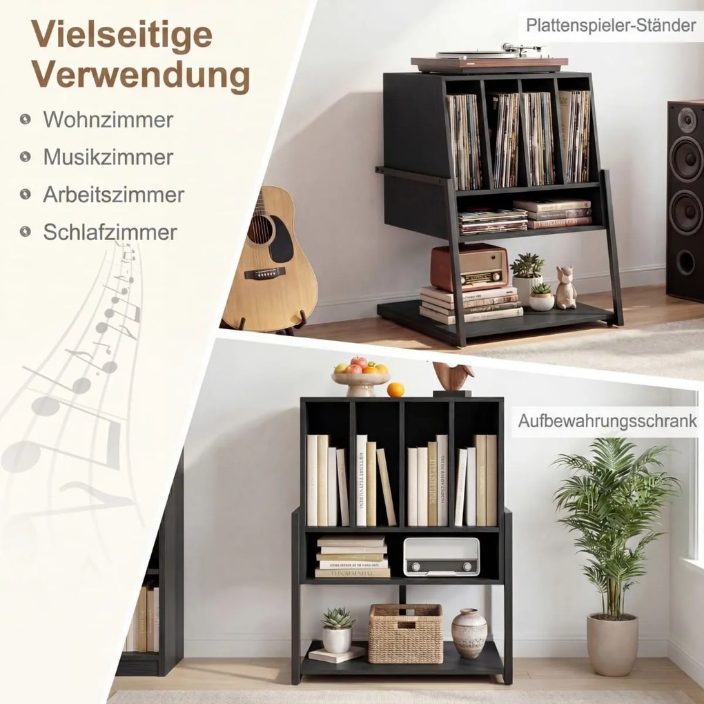 Costway Gramofonový stojan se širokou deskou a 4 přepážkami vinylový stůl