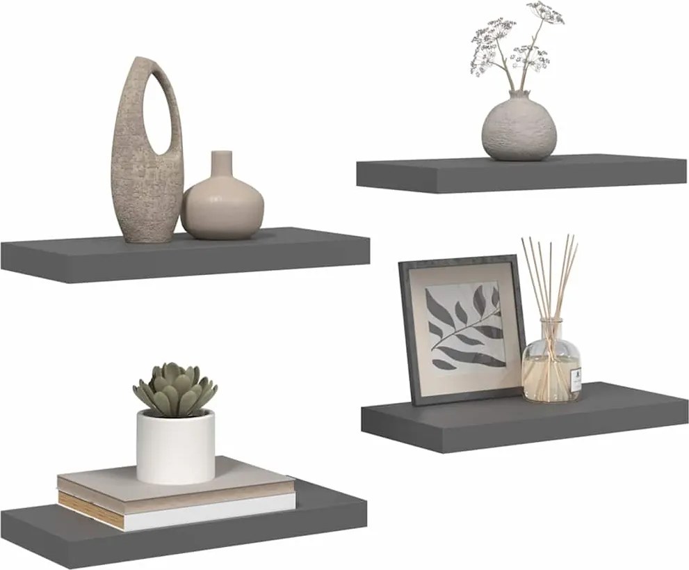 Plovoucí nástěnné police 4 ks šedé vysoký lesk 50x23,5x3,8 cm MDF 323789