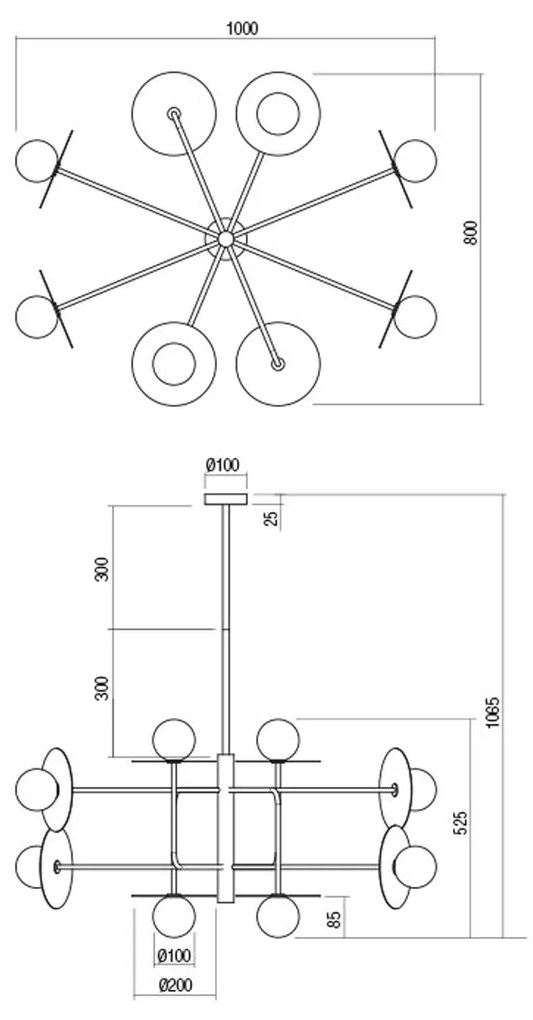 Redo 01-2753 závěsné svítidlo Plato černé, 8L, G9, 100cm