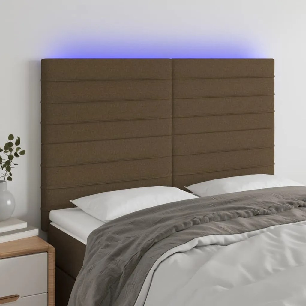 Čelo postele s LED tmavě hnědé 144x5x118/128 cm textil 3122565