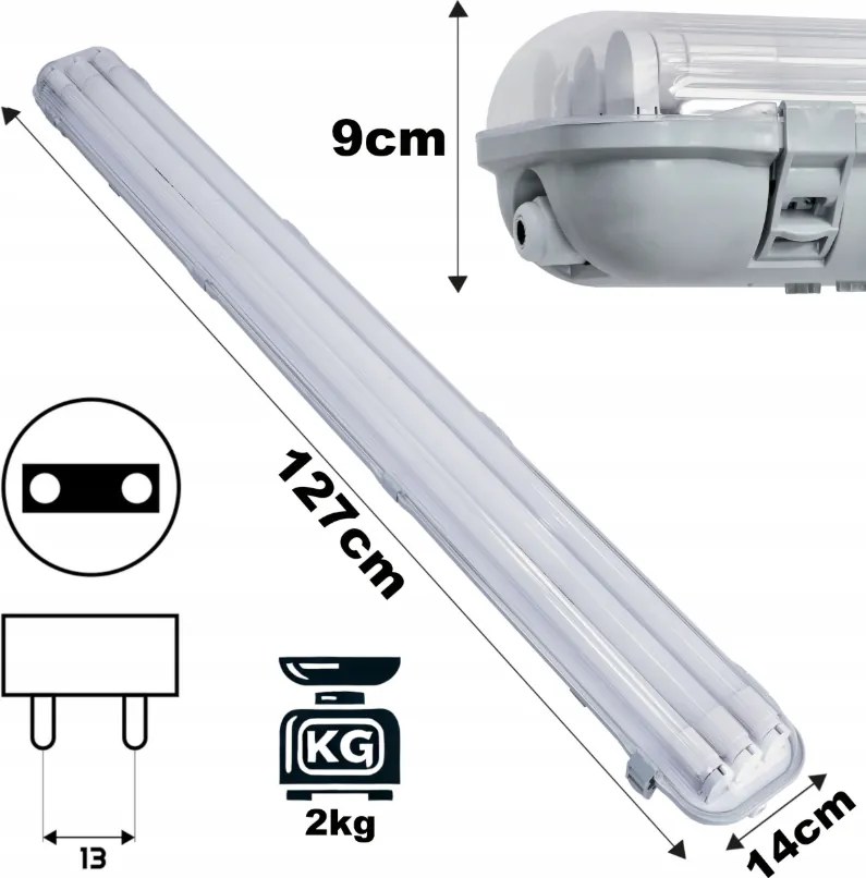 LED hermetické svítidlo 120cm 54W 8640lm 6500K + 3x prémiové LED trubice