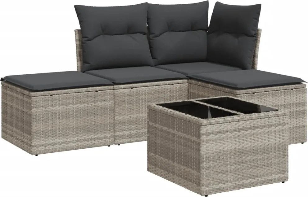 5dílná zahradní sedací souprava a podušky světle šedá polyratan 3217492