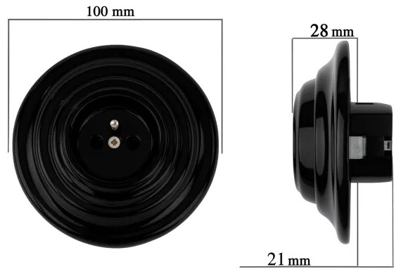Bohemia-Design - Porcelánová retro zásuvka domovní s rámečkem 250V/16A černá