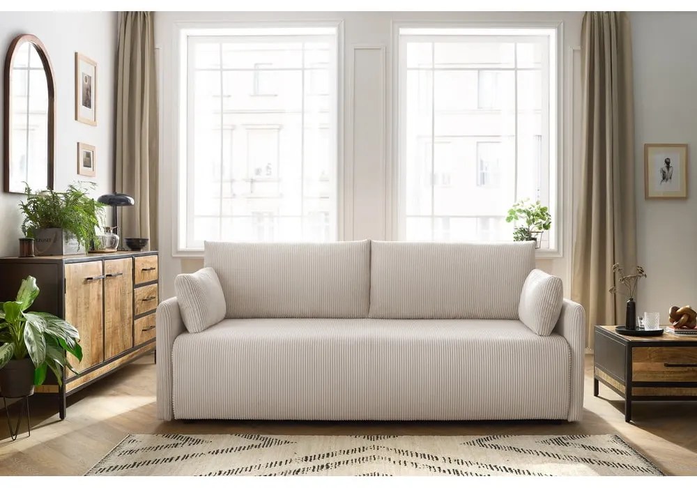 Béžová manšestrová rozkládací/s úložným prostorem pohovka 211 cm Marcel - II. jakost – Bobochic Paris